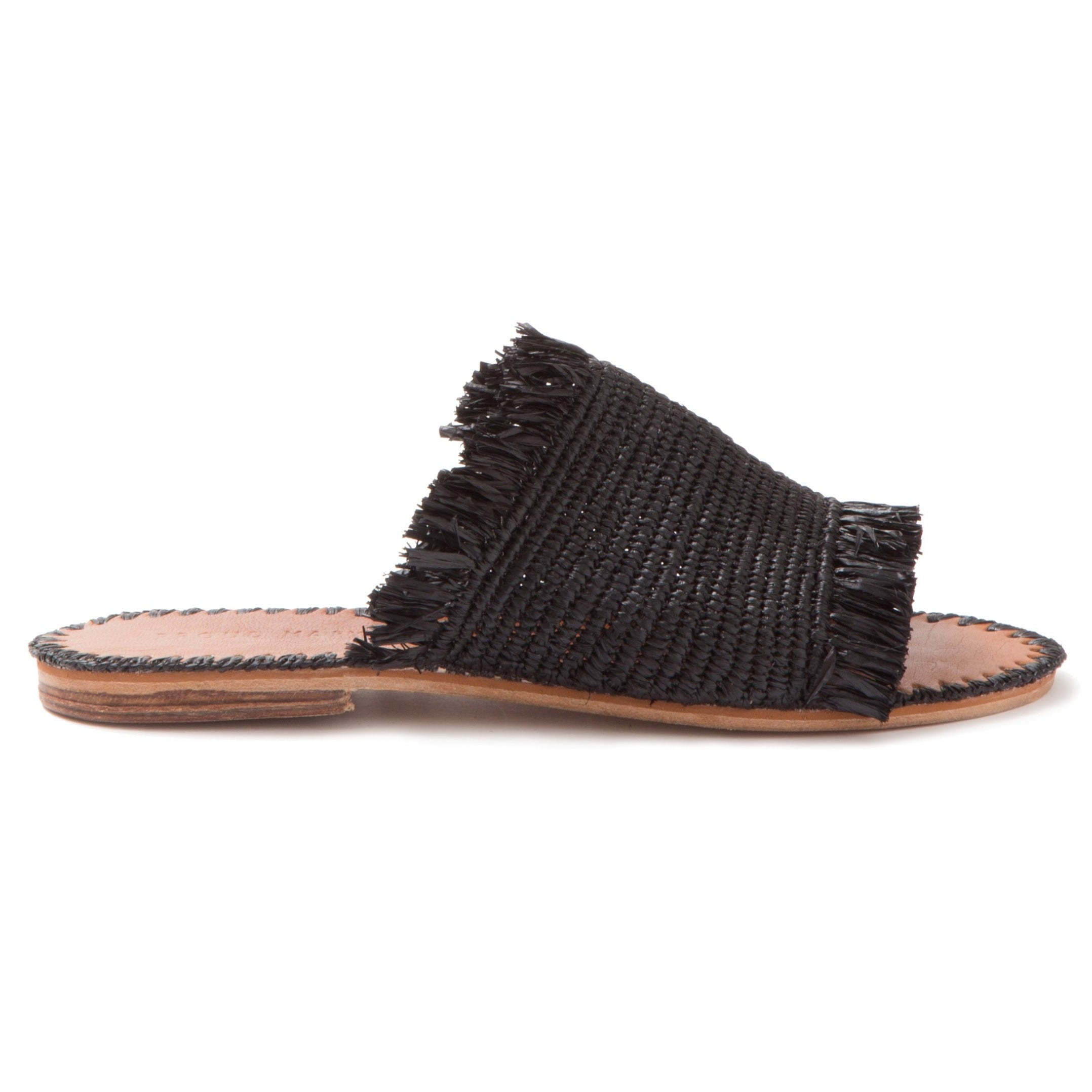 Women's Raffia Fringe Slides - Black Breathable Lightweight Handmade ...